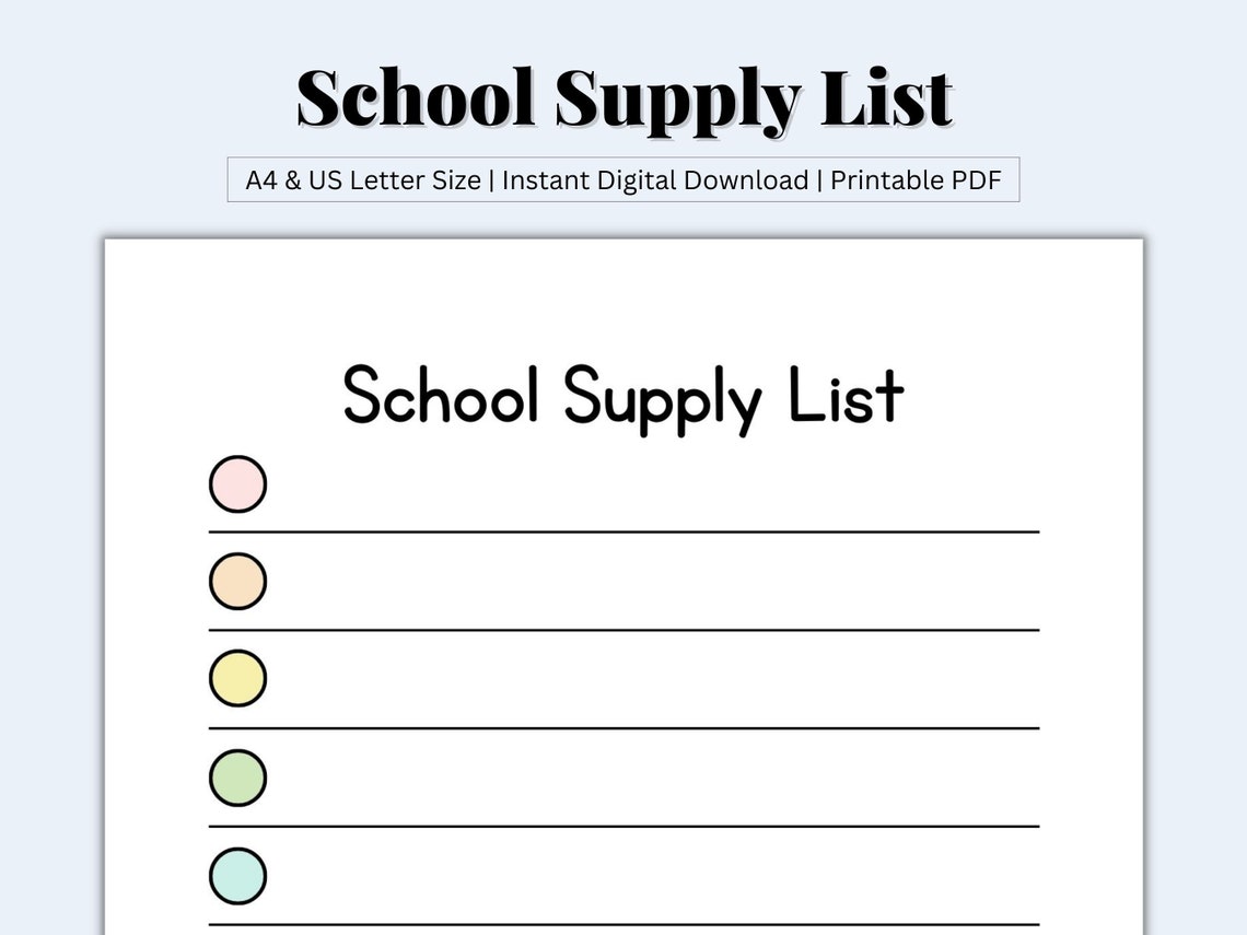 School Supply List Printable, School Supplies Template, Inventory Log ...
