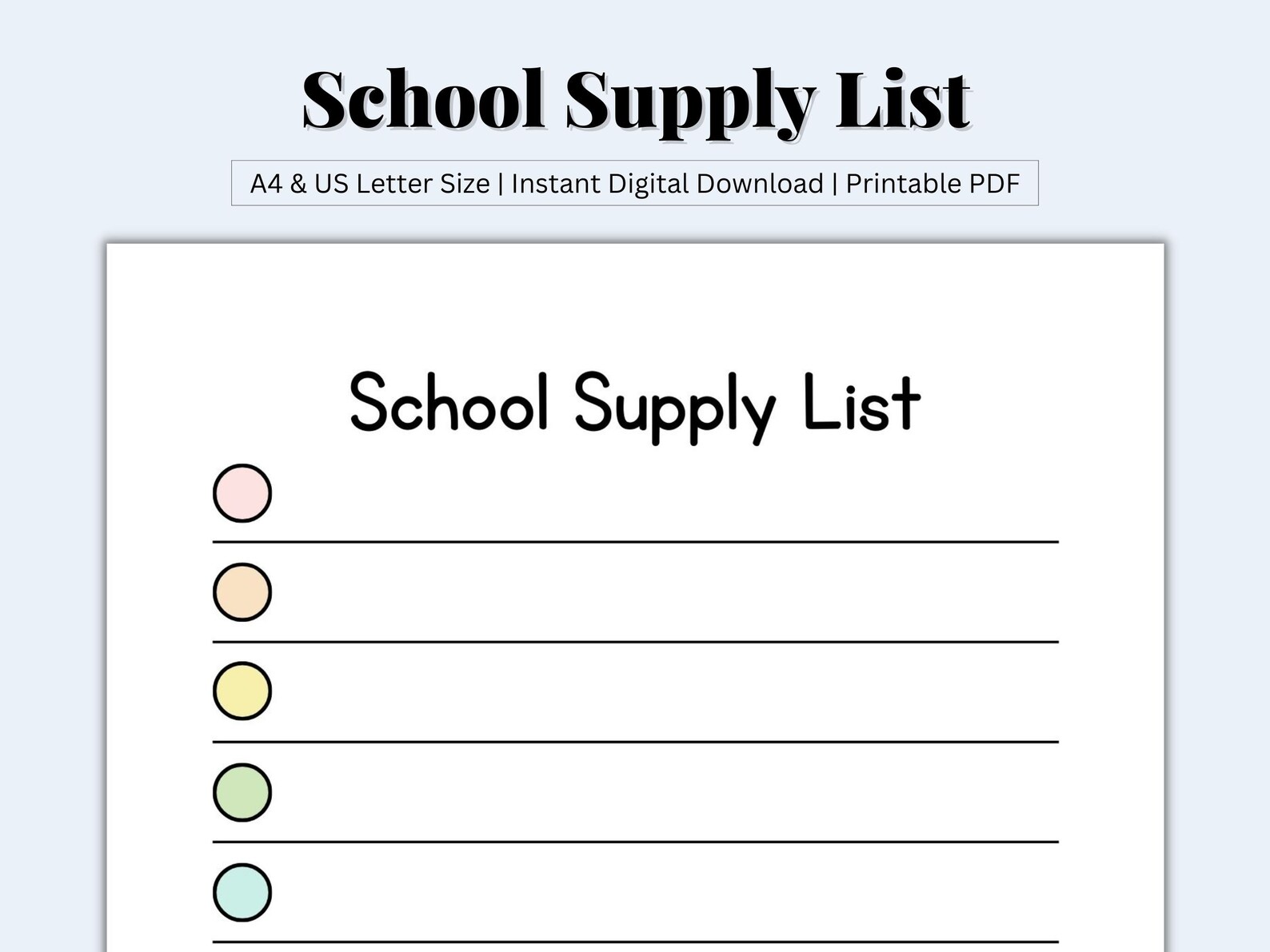 School Supply List Printable, School Supplies Template, Inventory Log ...