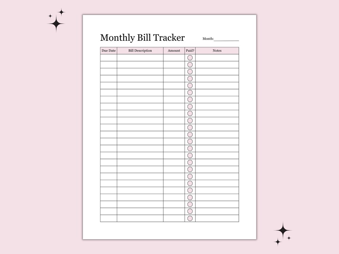 Bill Tracker Printable, Bill Organizer, Bill Template, Monthly Budget ...