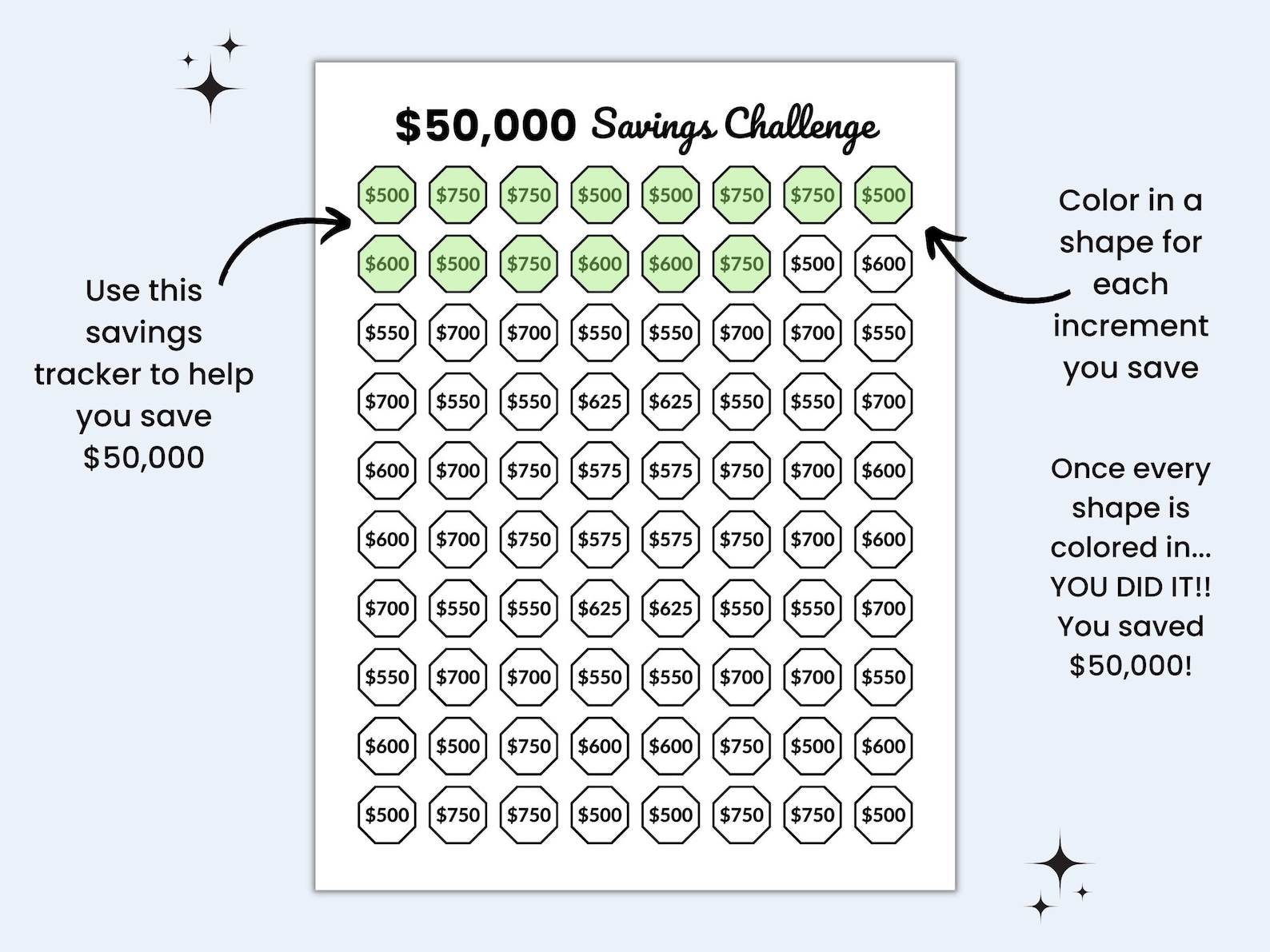 50000 Savings Challenge, Savings Tracker Template, 50k Savings Tracker ...