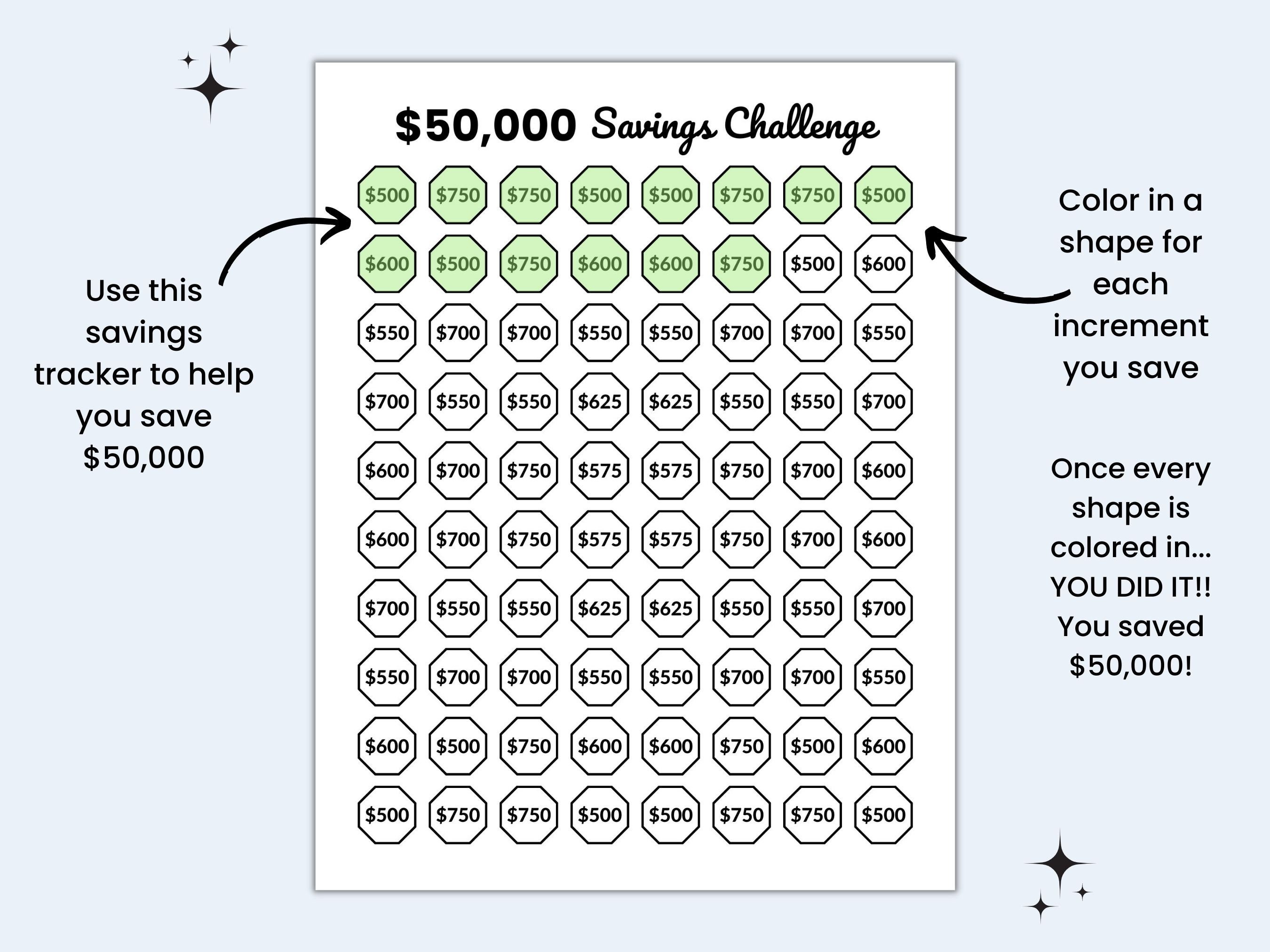 50000 Savings Challenge, Savings Tracker Template, 50k Savings Tracker ...