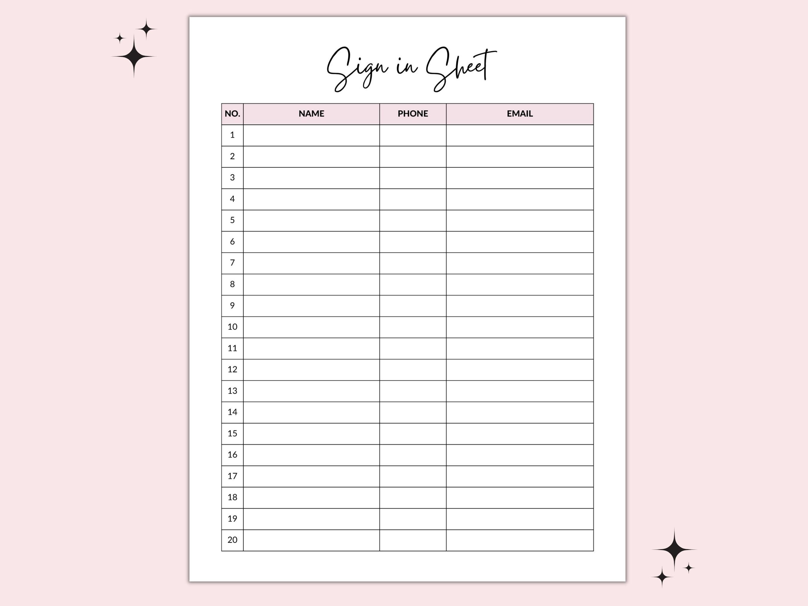 Sign in Sheet, Sign in Printable, Sign in Name, Minimal Sign in ...