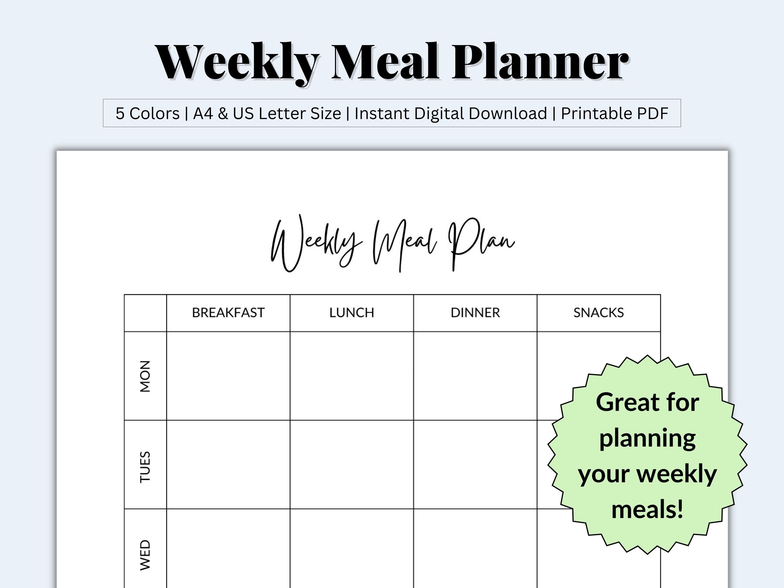 Weekly Meal Planner Printable, Meal Planner for the Week, 7 Day Menu ...