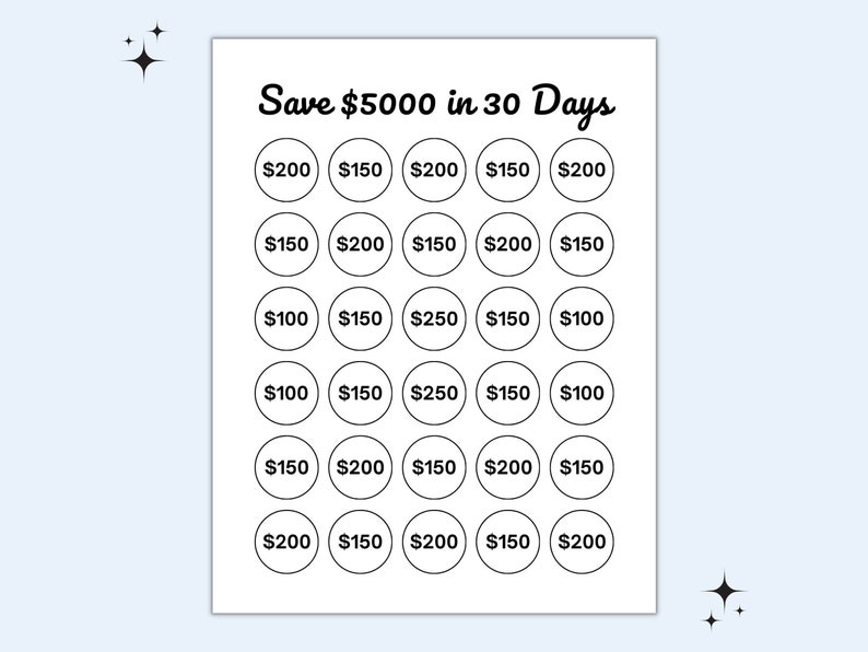 Save 5000 in 30 Days, 5000 Savings Challenge, 5K 30 Day Challenge ...
