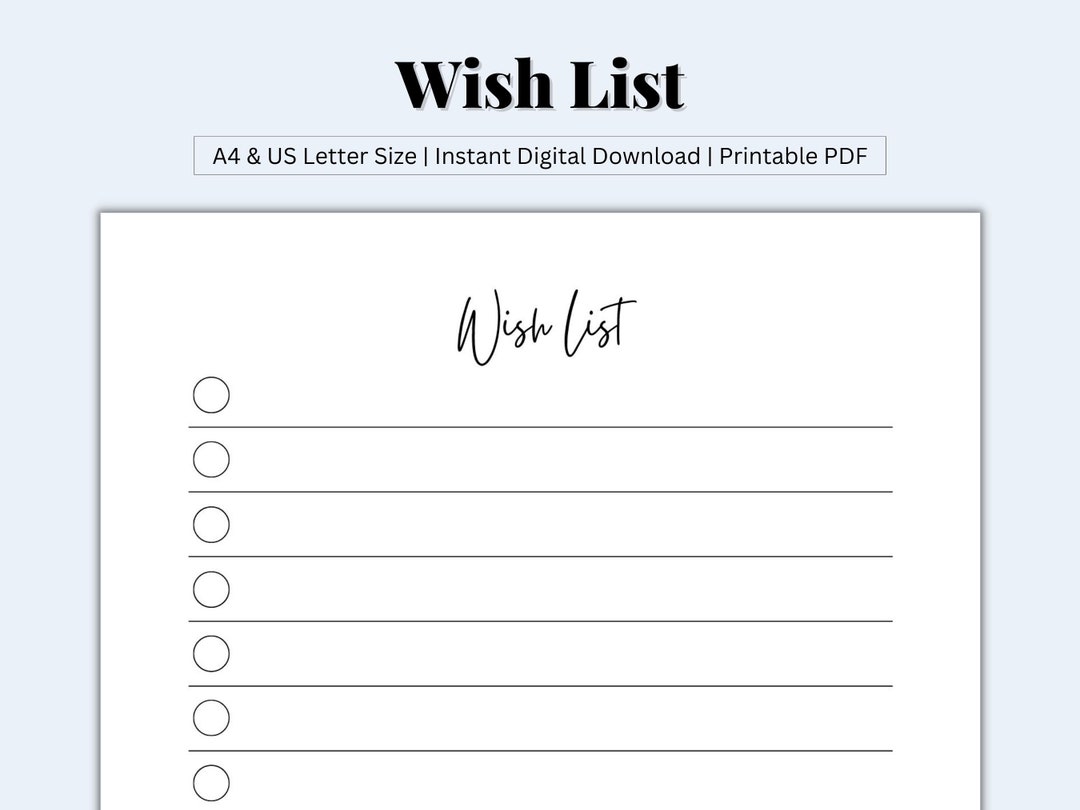 Wish List Template Printable, Birthday Wish List, Shopping List, Things ...