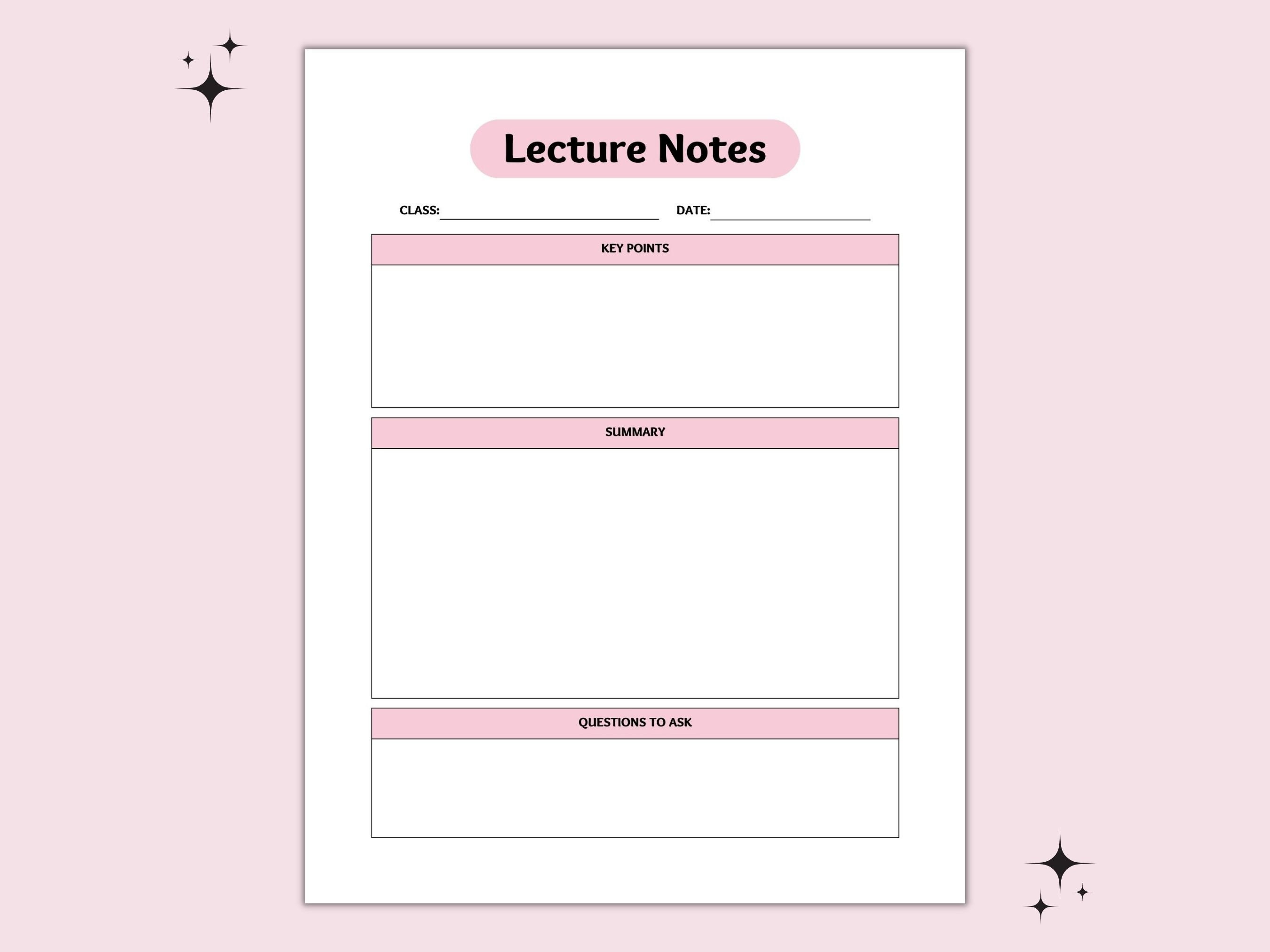 Lecture Notes Template, Printable Lecture Notes, College Planner, Study ...