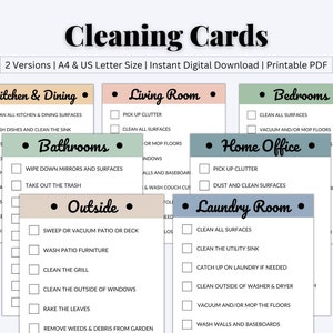 Printable Cleaning Cards, Room by Room Cleaning Cards, Family Chore ...