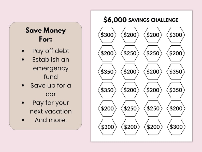 6000 Savings Challenge, 6000 Savings Tracker Printable, Debt Payoff ...