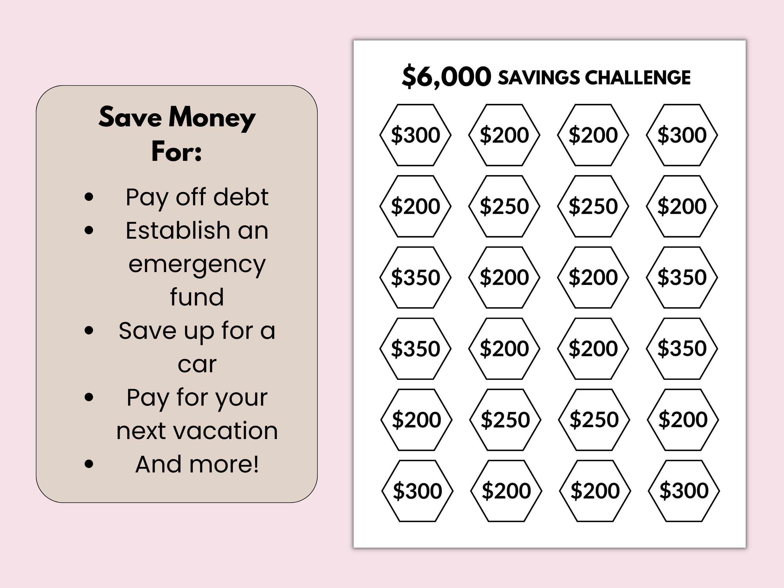 6000 Savings Challenge, 6000 Savings Tracker Printable, Debt Payoff ...
