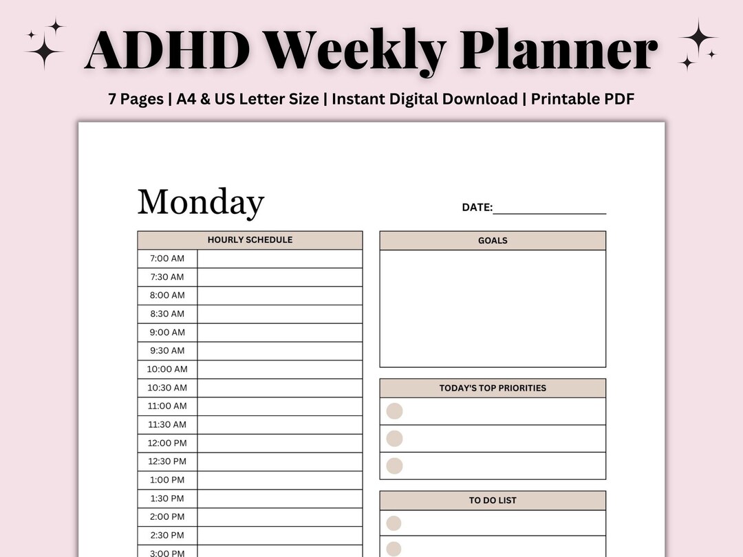 ADHD Planner, Weekly Planner Printable, Daily Planner, Productivity ...