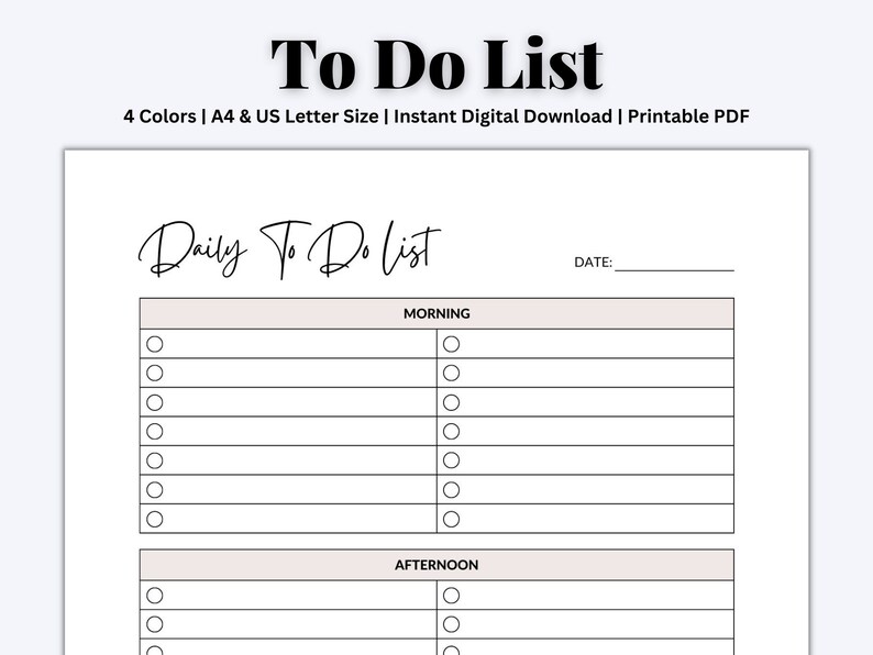 To Do List Printable, Daily to Do List, Daily Tasks, Weekly ...