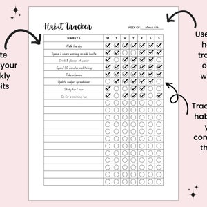 Weekly Habit Tracker, Printable Habit Tracker, Wellness, Productivity ...