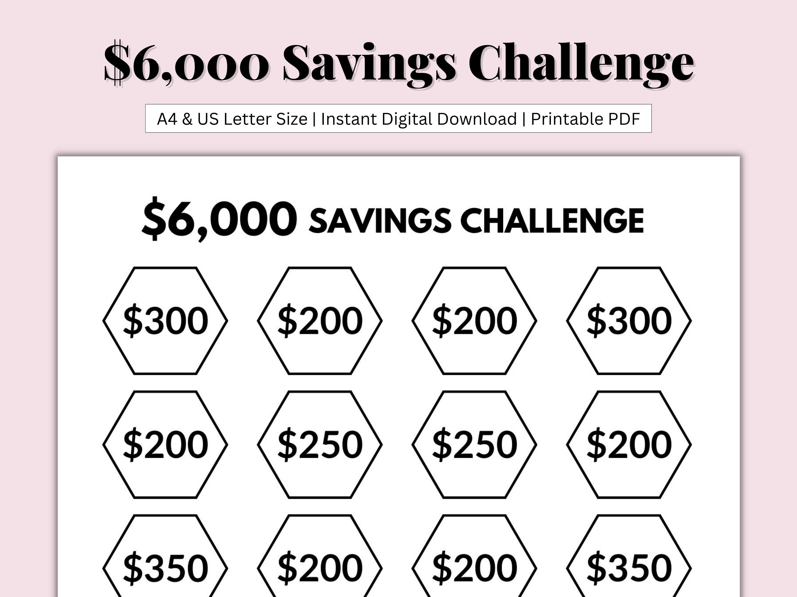6000 Savings Challenge, 6000 Savings Tracker Printable, Debt Payoff ...