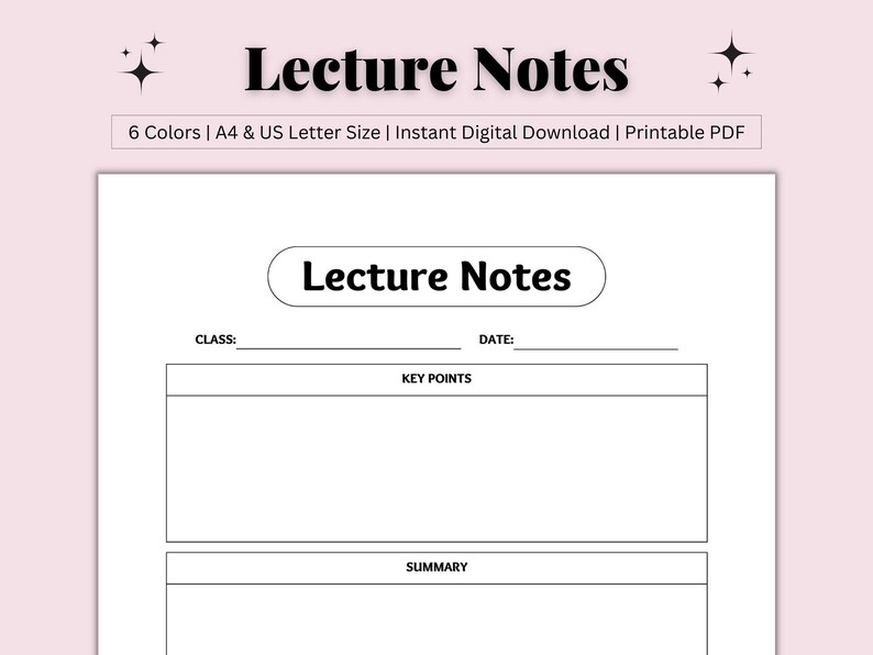 Lecture Notes Template, Printable Lecture Notes, College Planner, Study ...