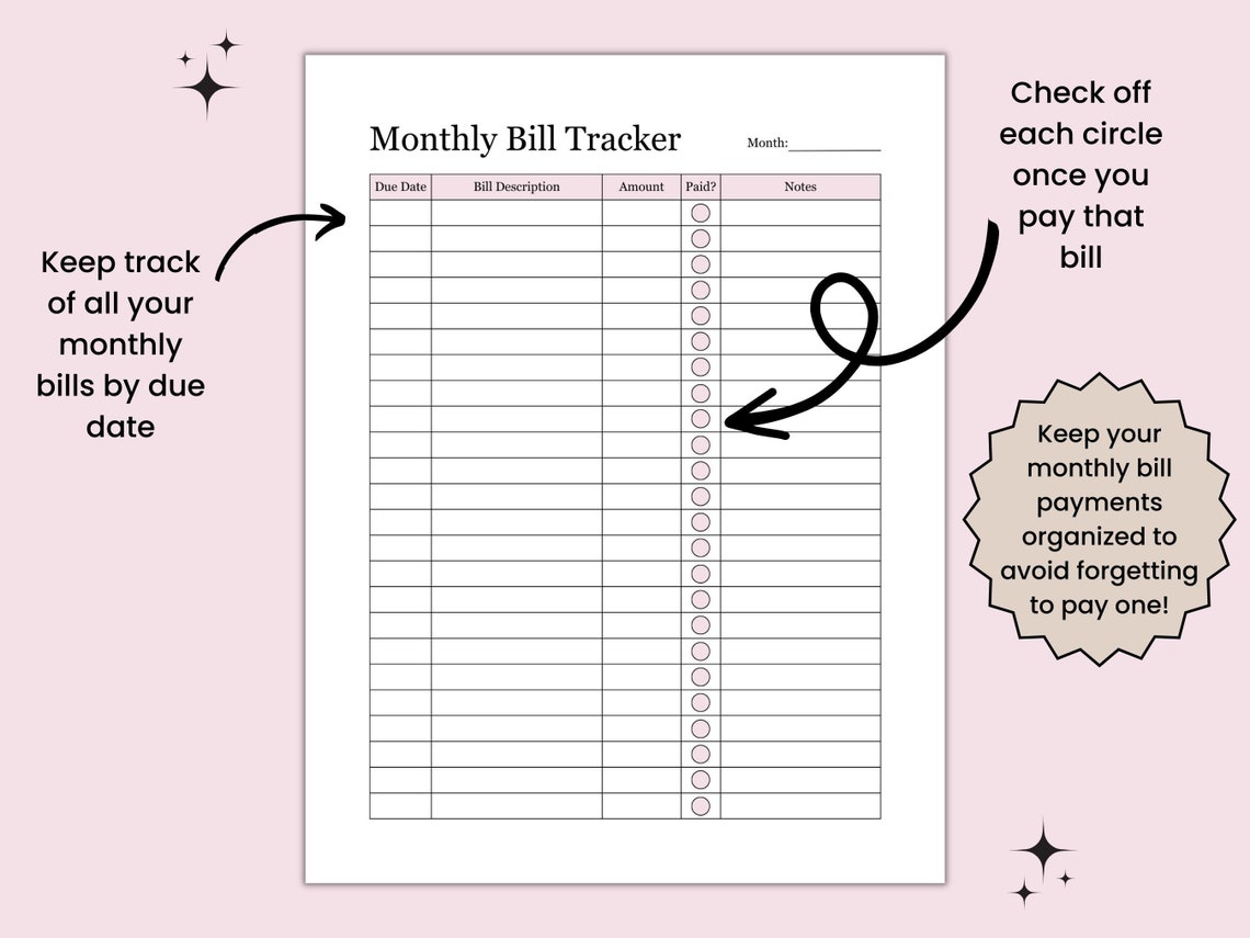 Bill Tracker Printable, Bill Organizer, Bill Template, Monthly Budget ...