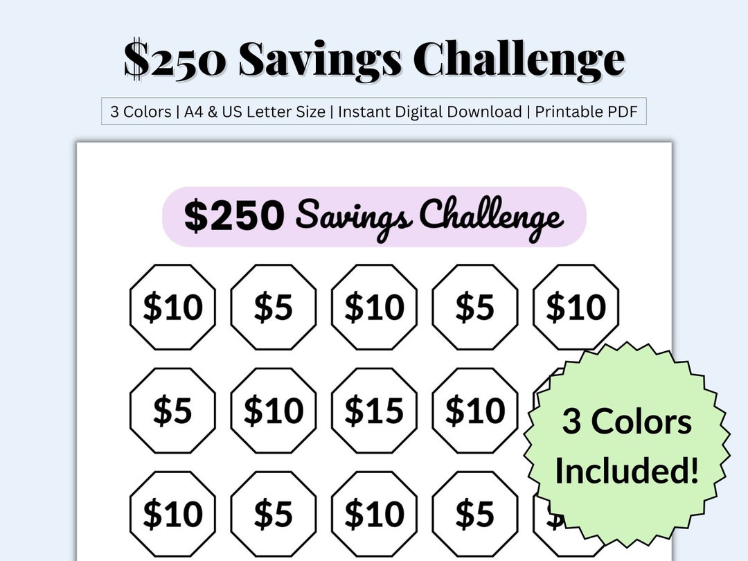 250 Savings Challenge Printable, Money Savings Challenge, Monthly ...