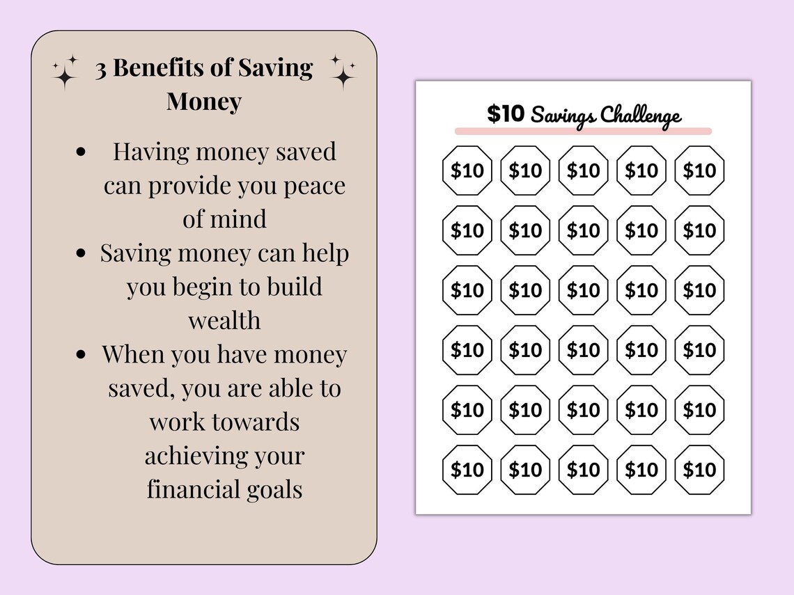 10 Dollar Savings Challenge 10 Savings Tracker Money Save - Etsy