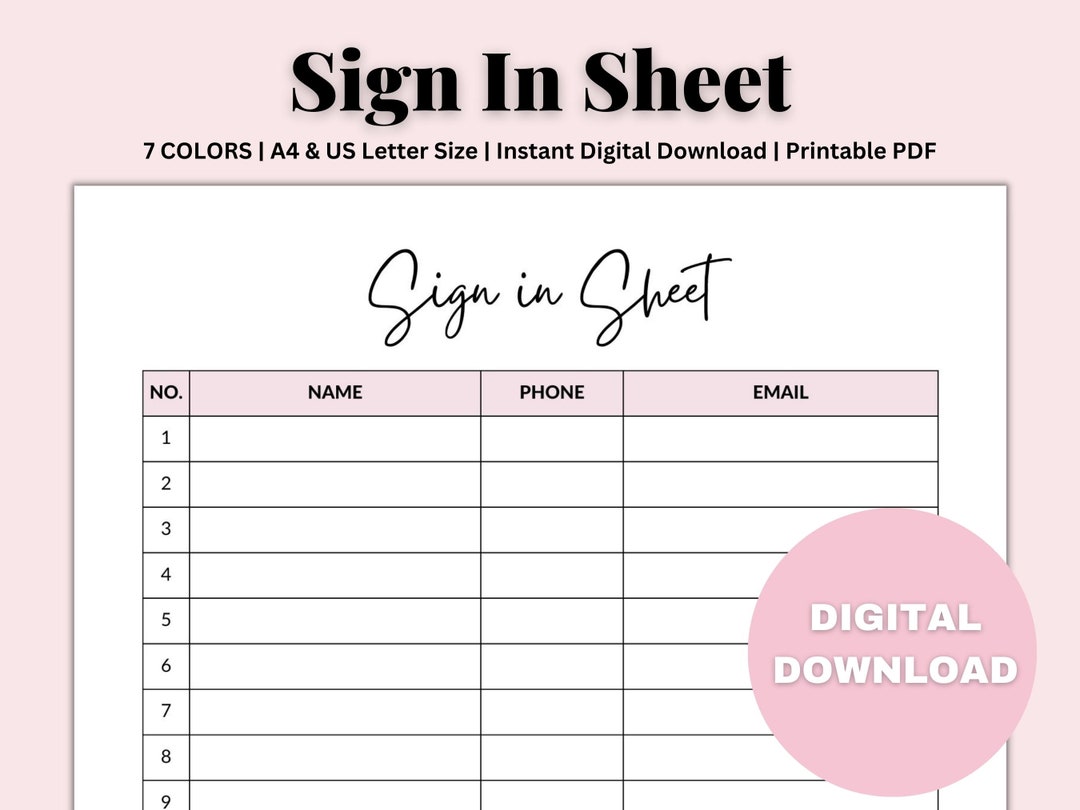 Sign in Sheet, Sign in Printable, Sign in Name, Minimal Sign in ...