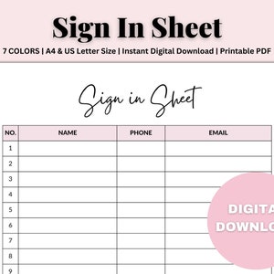 Sign in Sheet, Sign in Printable, Sign in Name, Minimal Sign in ...