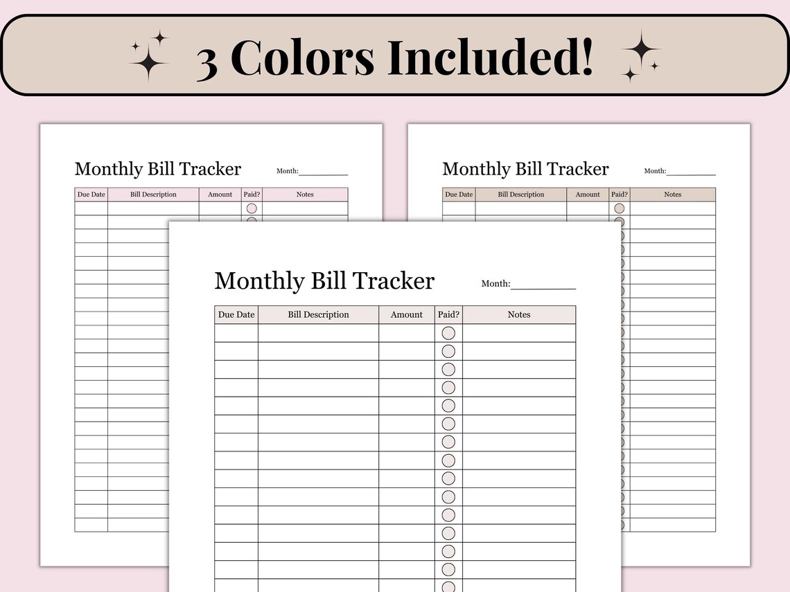 Bill Tracker Printable, Bill Organizer, Bill Template, Monthly Budget ...