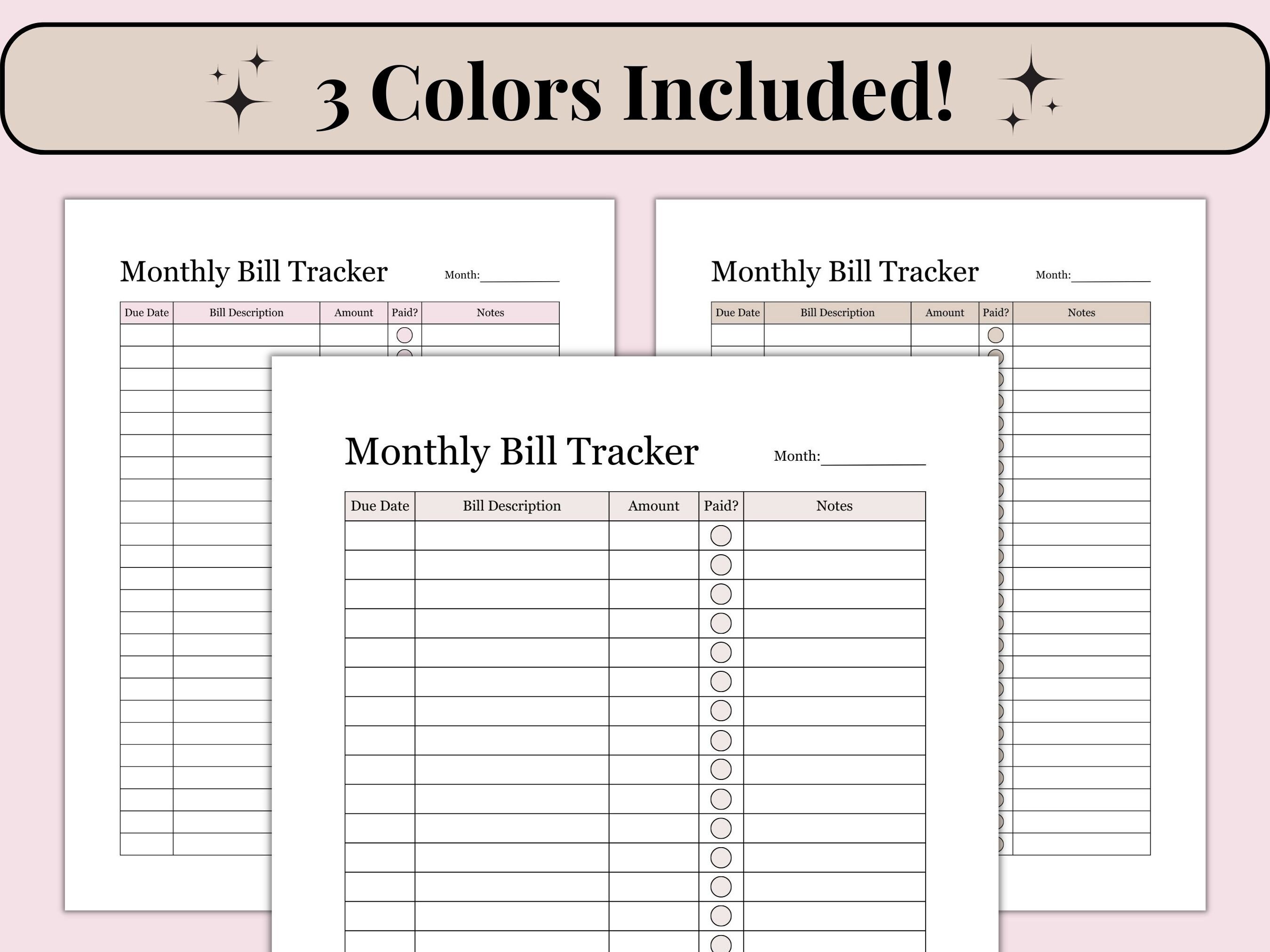 Bill Tracker Printable, Bill Organizer, Bill Template, Monthly Budget ...