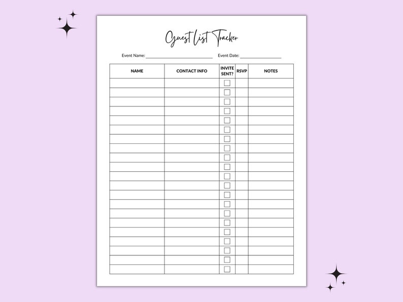 Guest List Tracker Printable Guest List Template Wedding - Etsy Canada