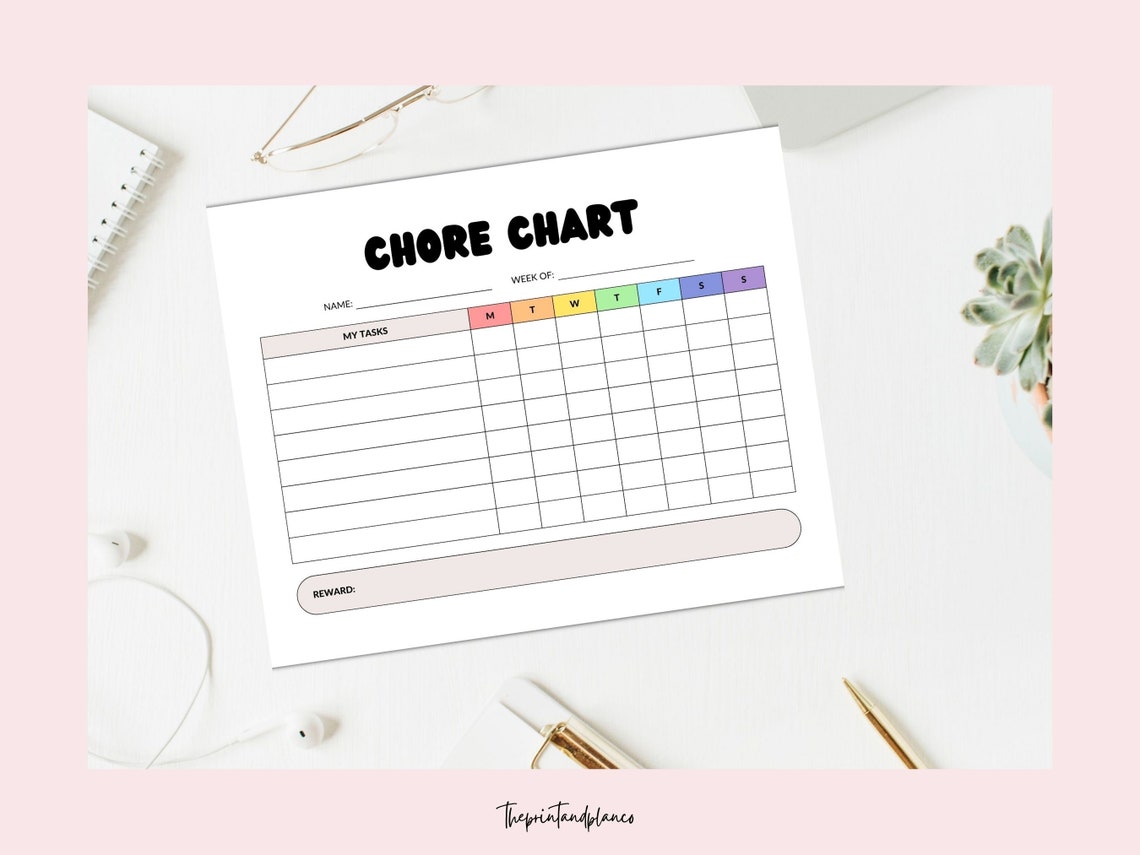 Chore Chart Printable, Reward Chart, Kids Chore Chart, Responsibility ...