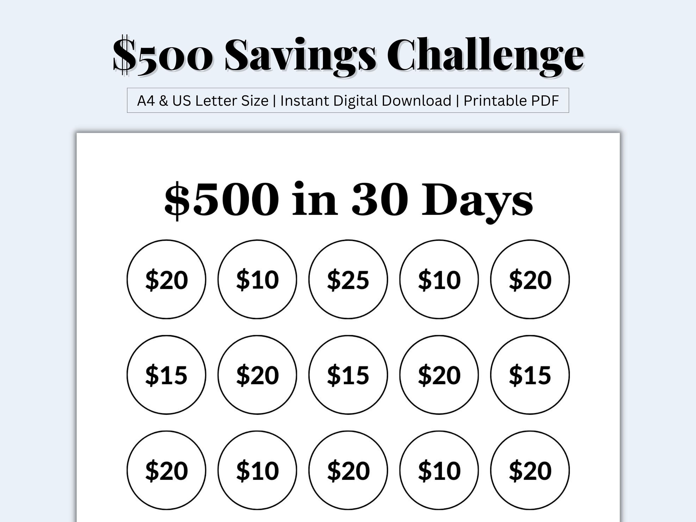 500 Savings Challenge, 500 in a Month, Savings Tracker Printable, 500 ...