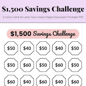 1500 Savings Challenge, 1500 Savings Tracker, Monthly Savings, 1500 ...