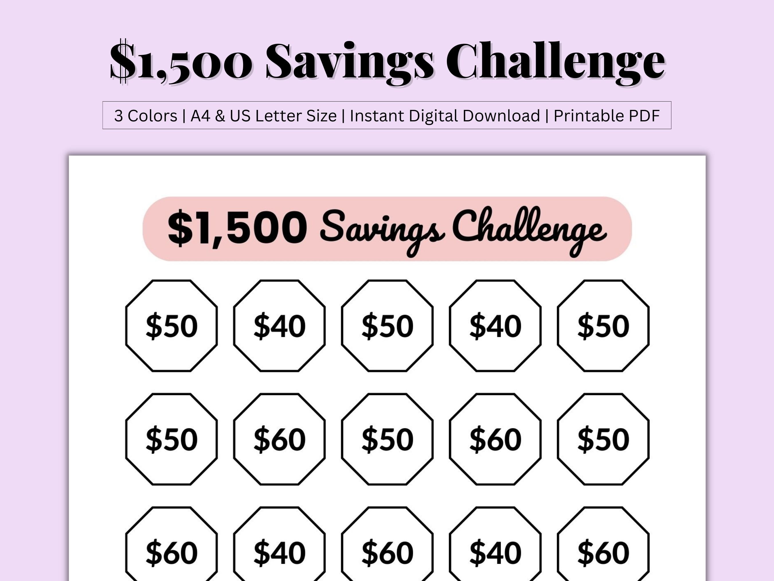 1500 Savings Challenge, 1500 Savings Tracker, Monthly Savings, 1500 ...