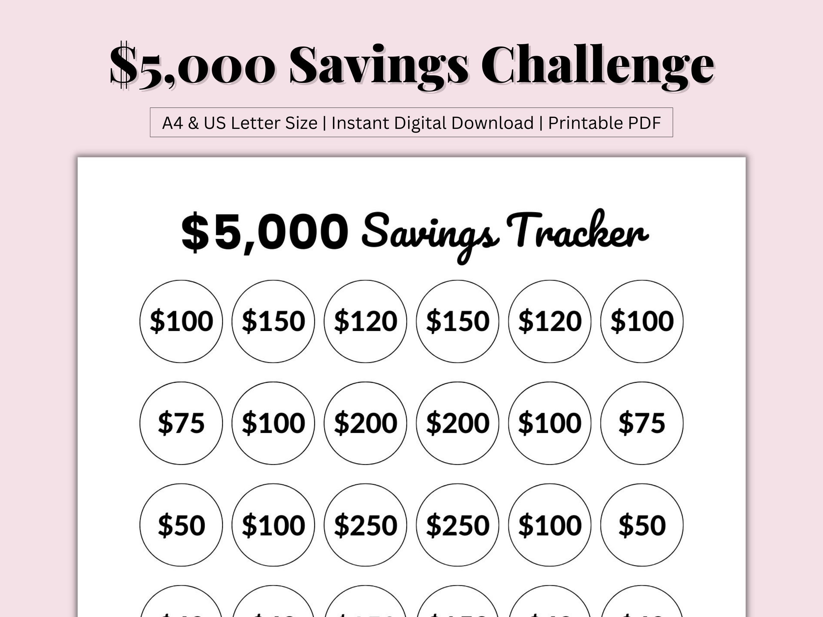 5000 Savings Challenge, 5k Savings Tracker, 5,000 Savings Tracker ...