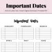 Important Dates Printable, Important Dates Tracker, Monthly Planner ...
