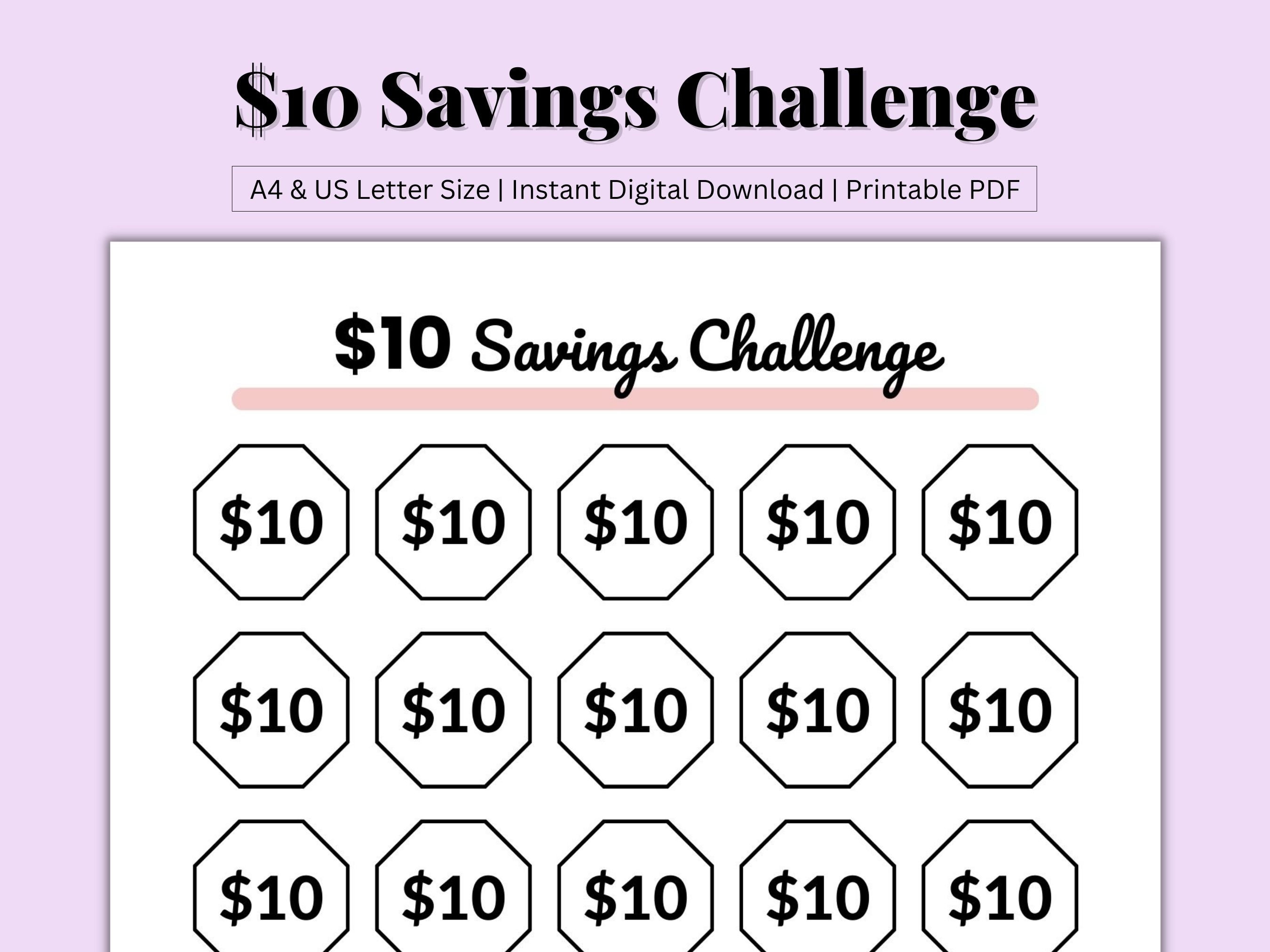 10 Dollar Savings Challenge 10 Savings Tracker Money Save - Etsy