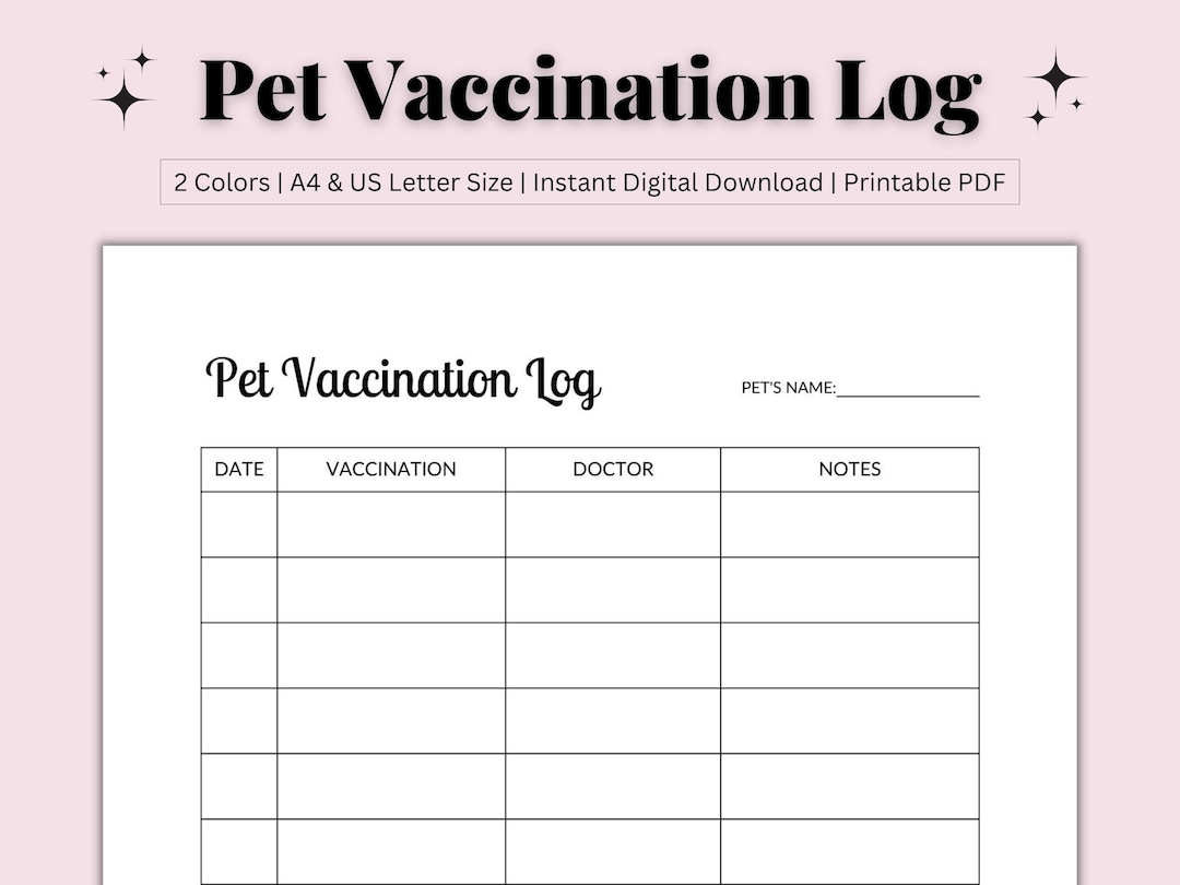 Pet Vaccination Record, Dog Vaccination, Pet Organizer, Pet Care ...