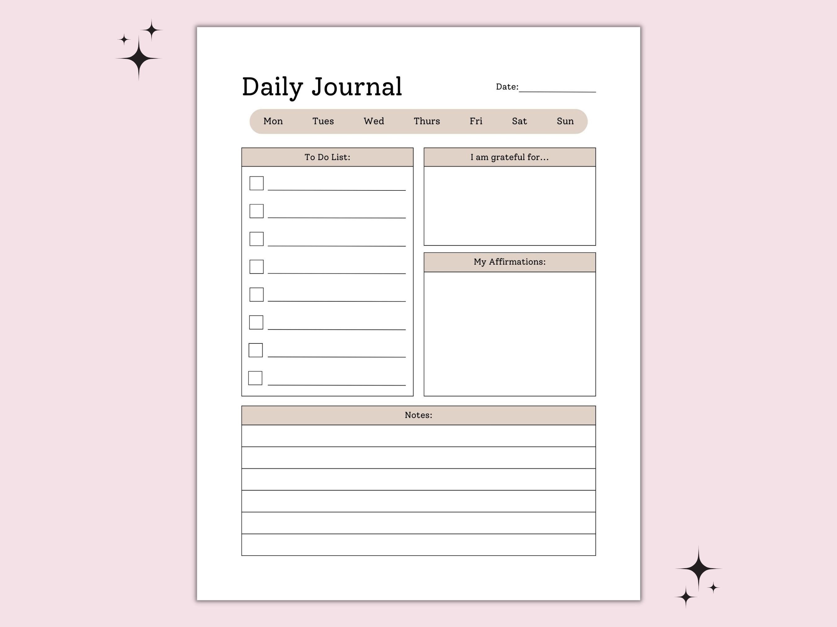 Daily Journal Printable, Daily Journal Template, Daily Planner, to Do ...