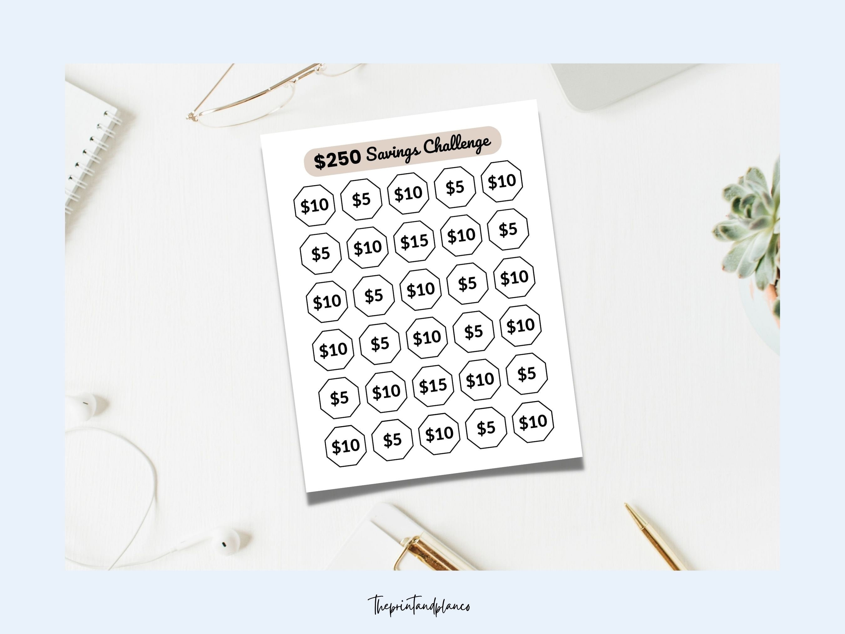 250 Savings Challenge Printable Money Savings Challenge - Etsy