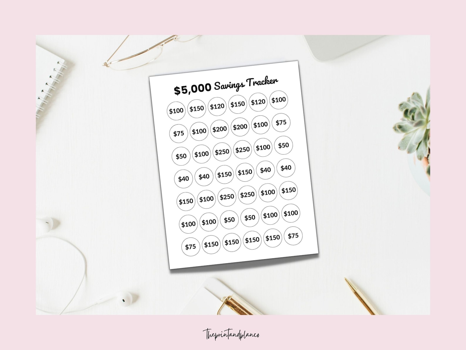 5000 Savings Challenge, 5k Savings Tracker, 5,000 Savings Tracker ...