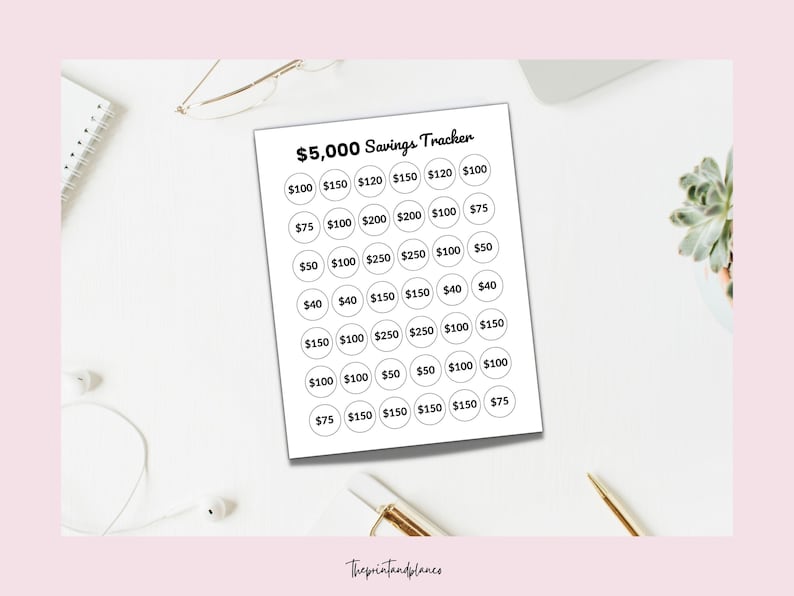 5000 Savings Challenge, 5k Savings Tracker, 5,000 Savings Tracker ...