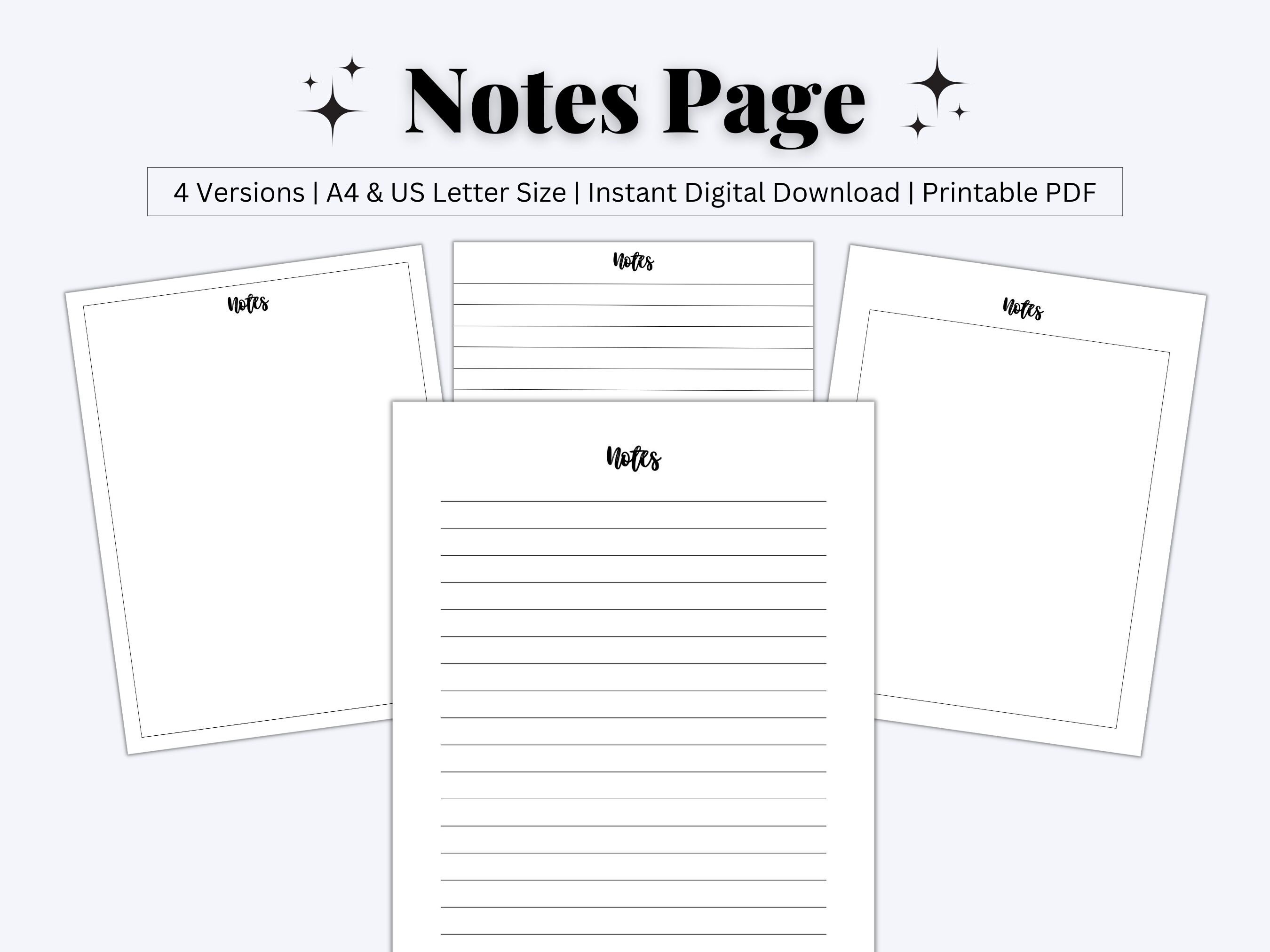 Printable Note Pages, Notes Page Printable, Minimal Notes Page ...