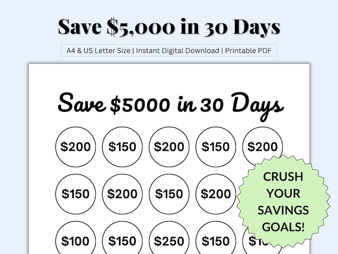 Save 5000 in 30 Days, 5000 Savings Challenge, 5K 30 Day Challenge ...