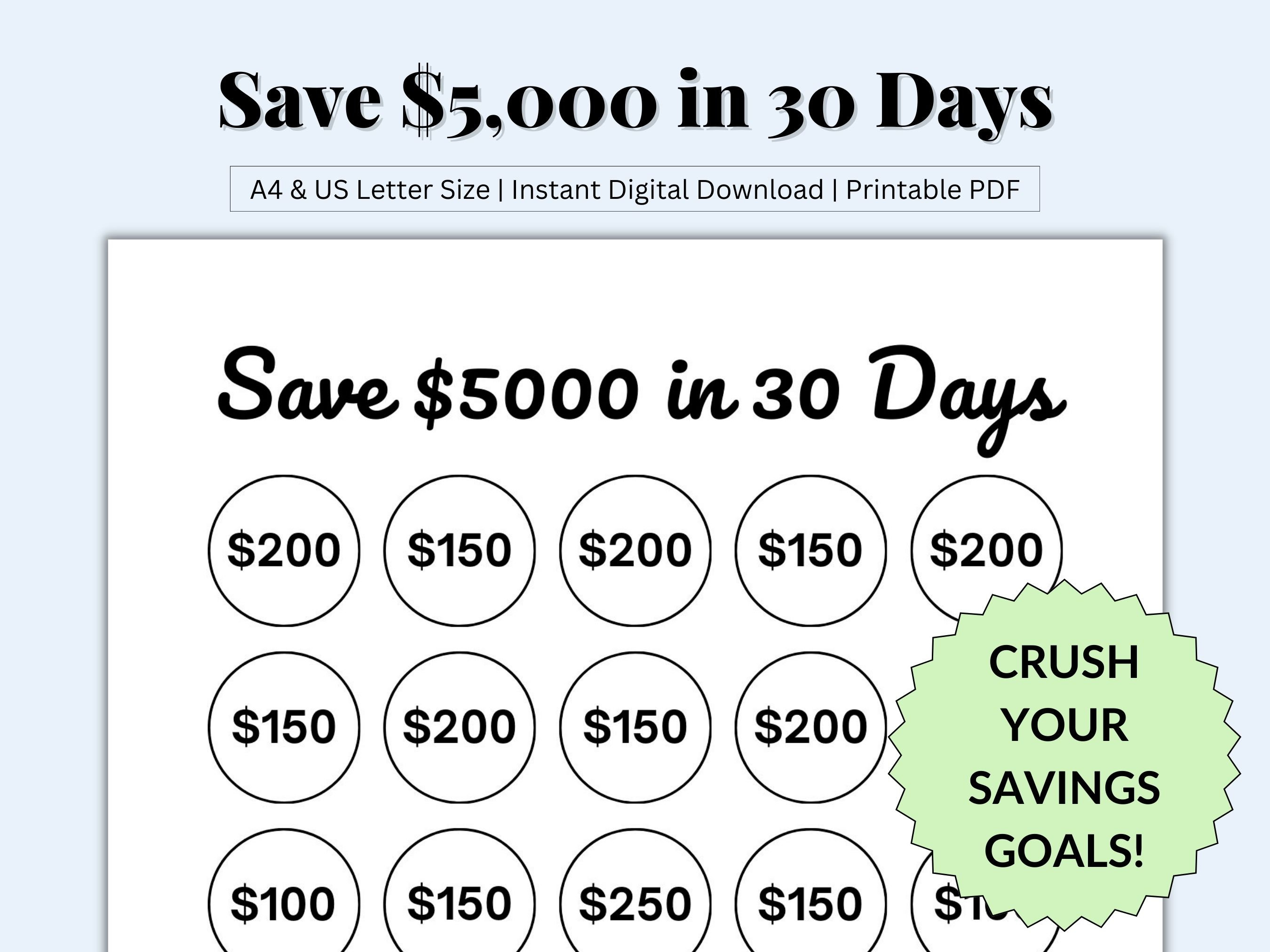 Save 5000 in 30 Days, 5000 Savings Challenge, 5K 30 Day Challenge, Budget Challenge, 5k Savings ...