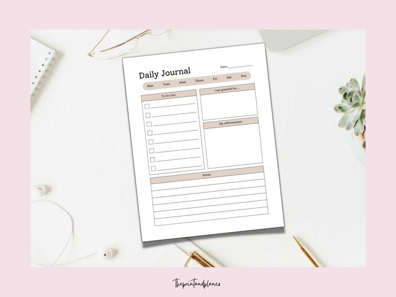 Daily Journal Printable, Daily Journal Template, Daily Planner, to Do ...