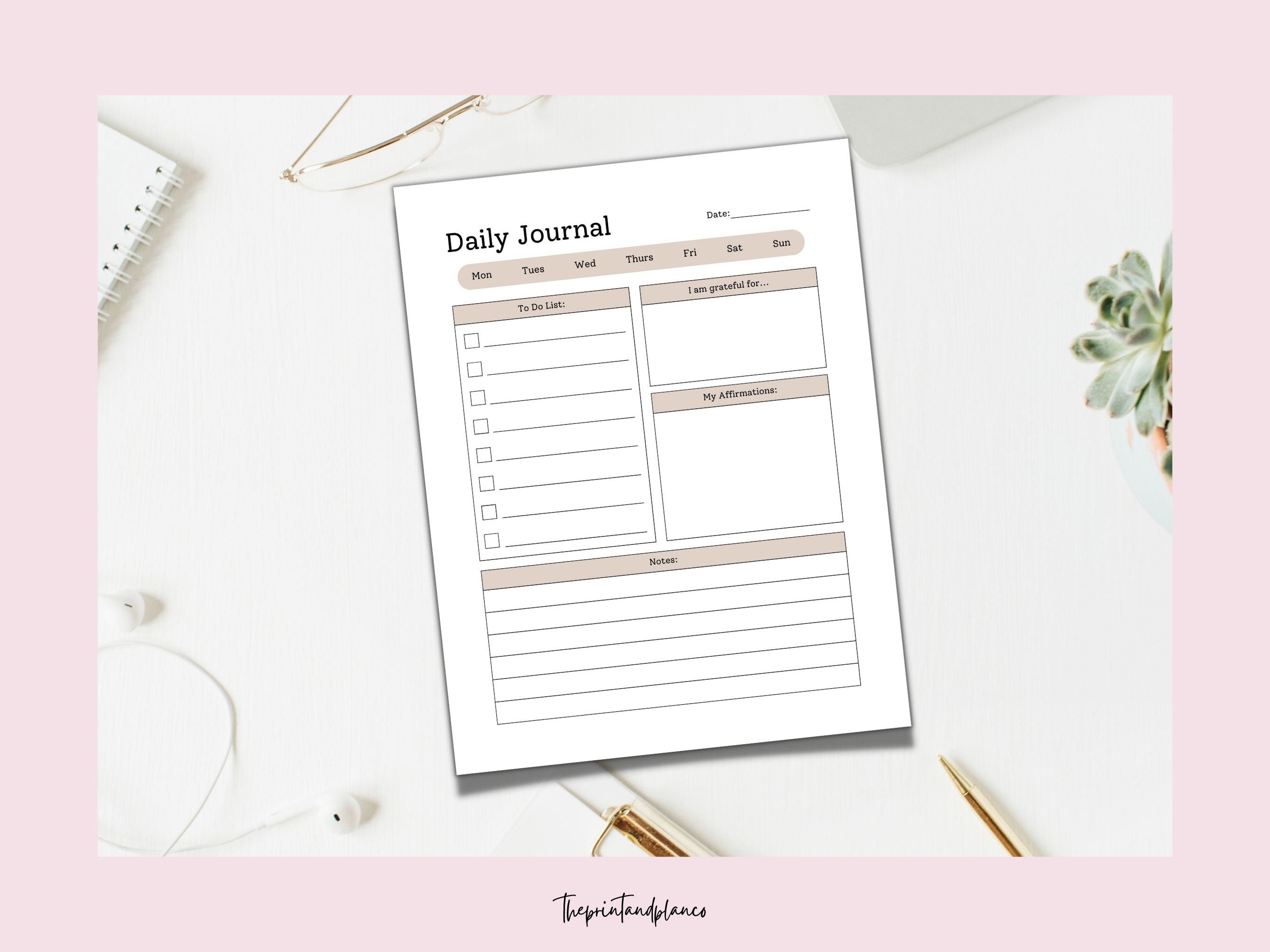 Daily Journal Printable, Daily Journal Template, Daily Planner, to Do ...