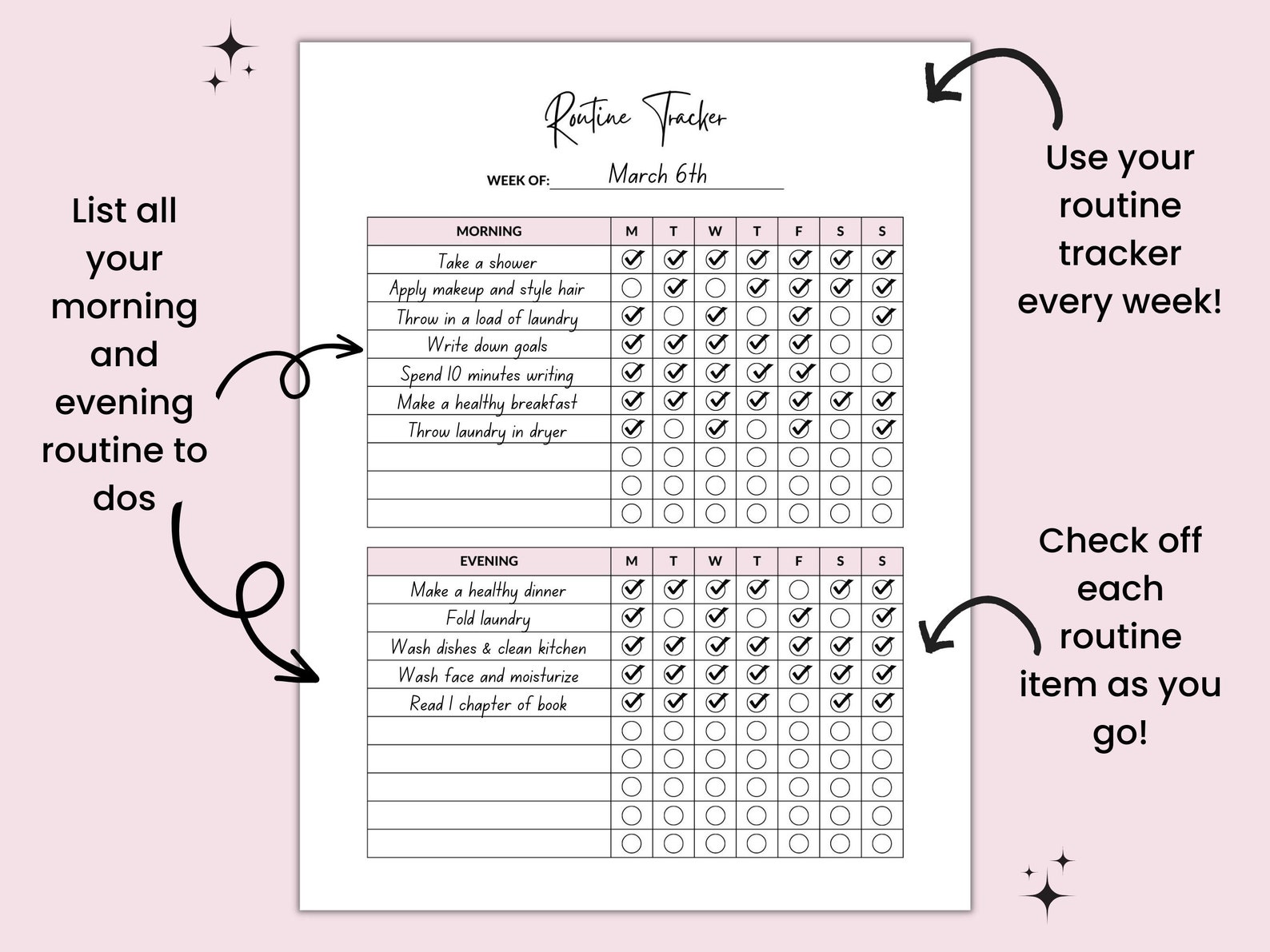 Daily Routine Tracker, Daily Planner, Morning Routine, Daily Routine ...