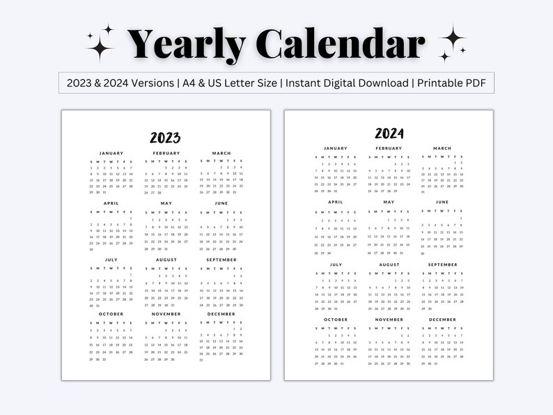2023 Calendar Printable, 2024 Calendar Printable, Minimalist Calendar ...