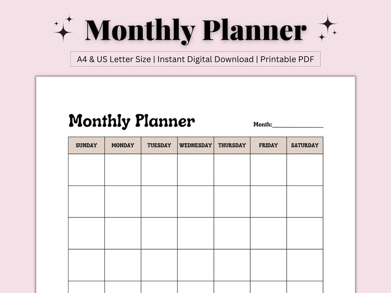 Monthly Planner Printable, Monthly Overview Template, Monthly Agenda ...