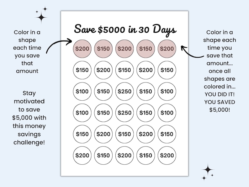 Save 5000 in 30 Days, 5000 Savings Challenge, 5K 30 Day Challenge ...
