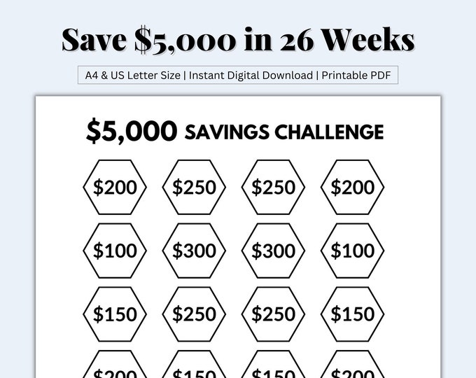 5K Savings Challenge, Savings Tracker, Money Challenge, 26 Weeks, 6 ...