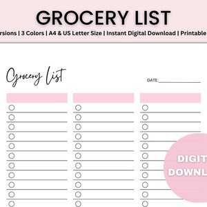Grocery List, Shopping List, Simple Grocery List, Printable Grocery ...