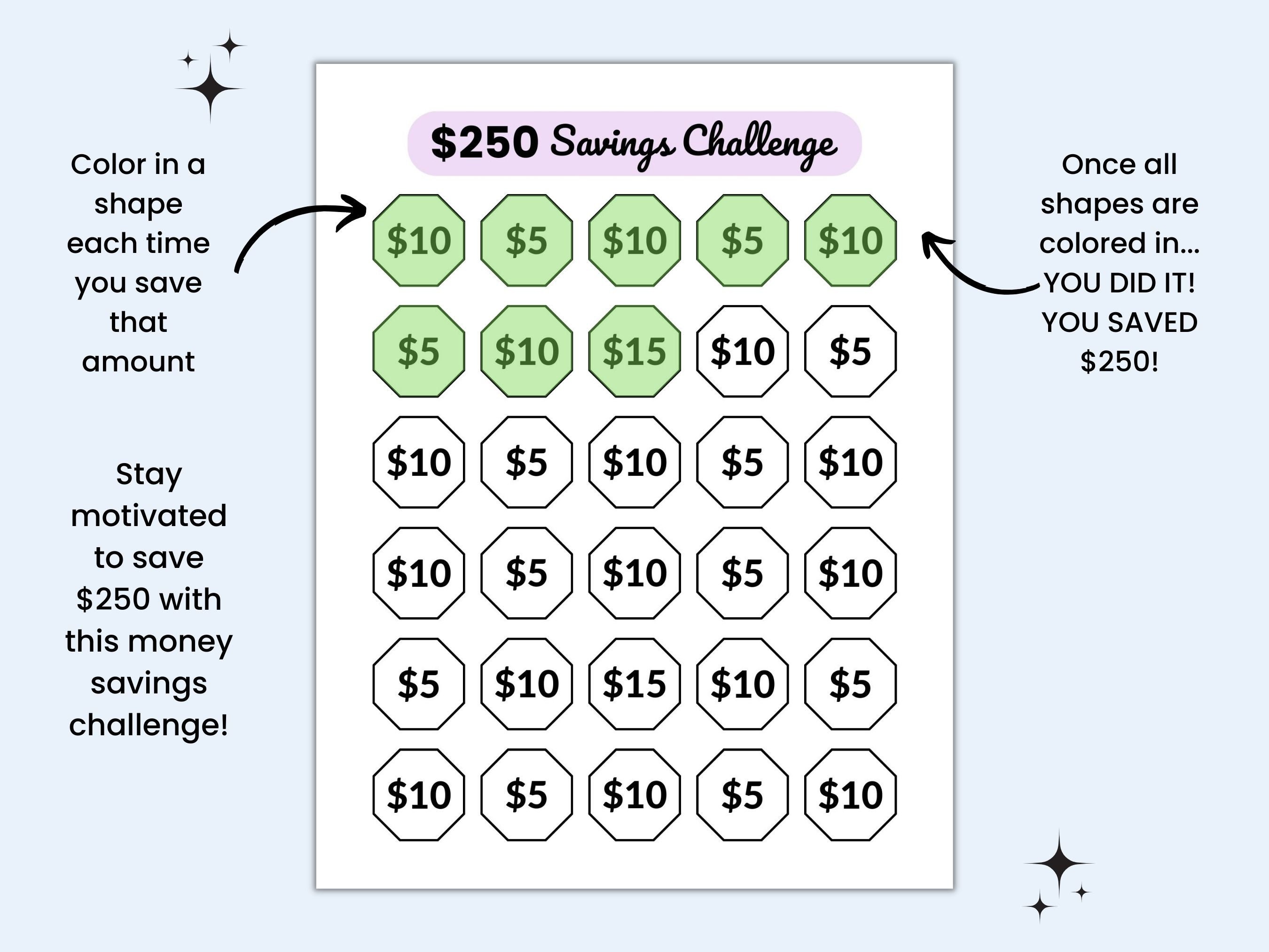 250 Savings Challenge Printable Money Savings Challenge - Etsy